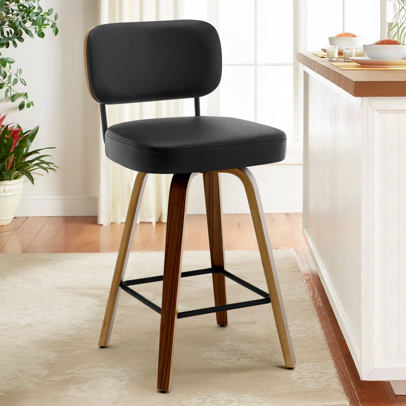 Kahana Swivel Upholstered Counter Bar Stool George Oliver Upholstery Black Seat Height Counter Stool 26 Seat Height